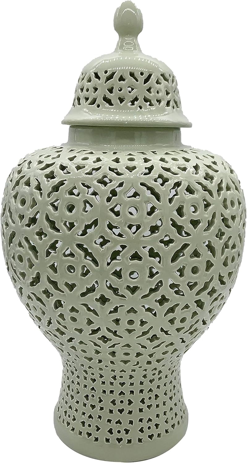Hand Carved Cutout Lattice Jar with Lid - Porcelain Home with Intricate ...