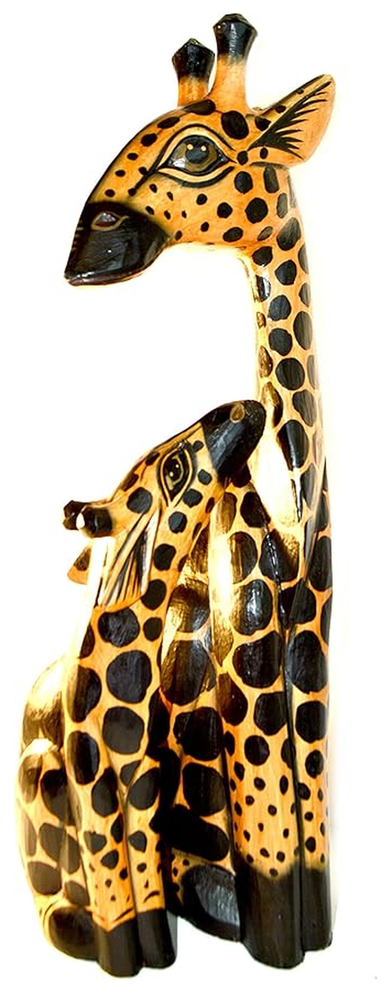 Hand Carved Giraffe Statue Set of 2 - African Mother & Baby Giraffe ...