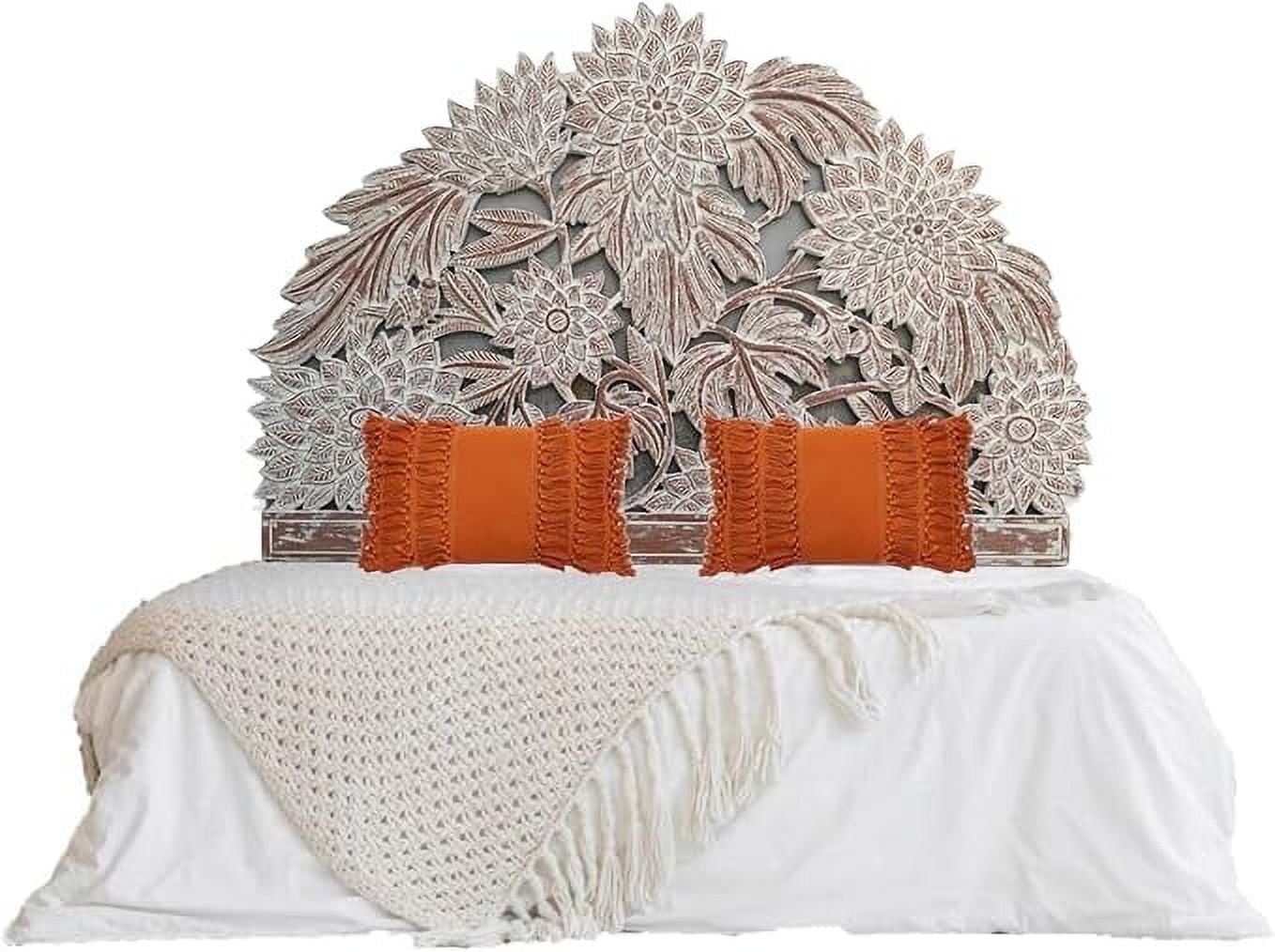 Hand Carved Half Moon Headboard Sun Flower in White Wash Bed Head Home ...