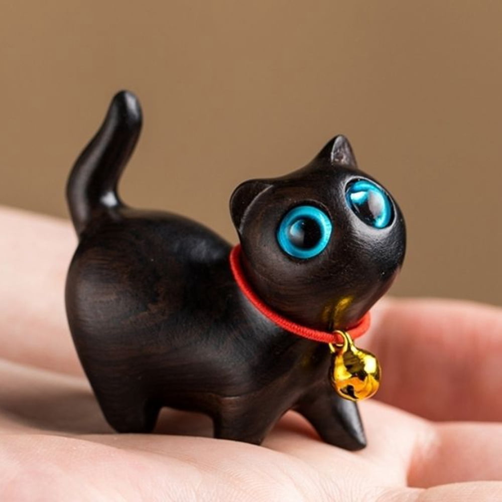 Hand Carved Healing Wooden Cat Figurines Statues Home Decor Kitten 1.8 ...