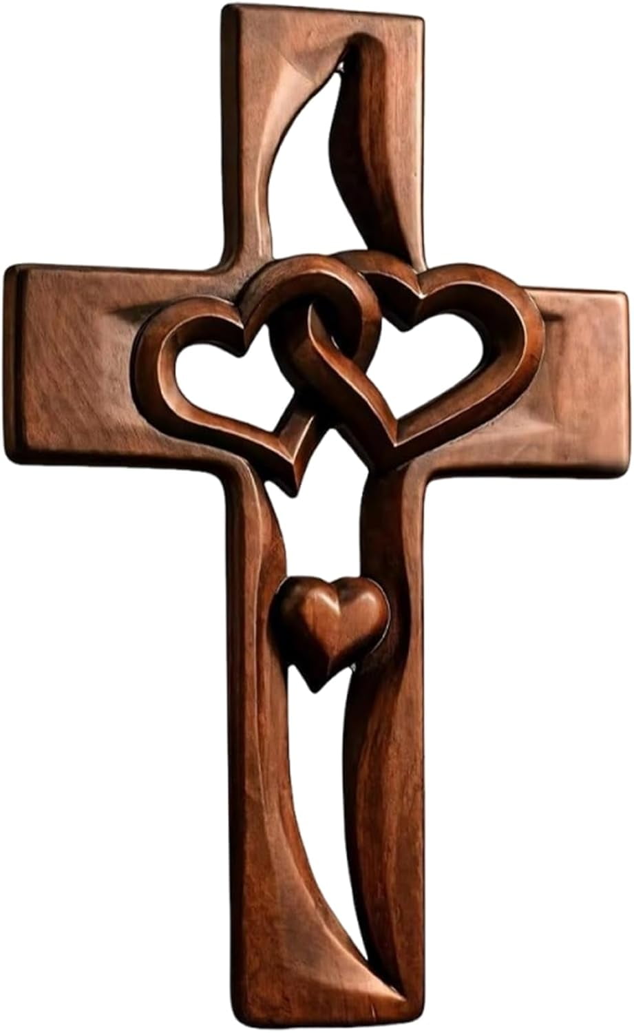 Hand-Carved Intertwined Hearts Wooden Cross, Handmade Wood with ...