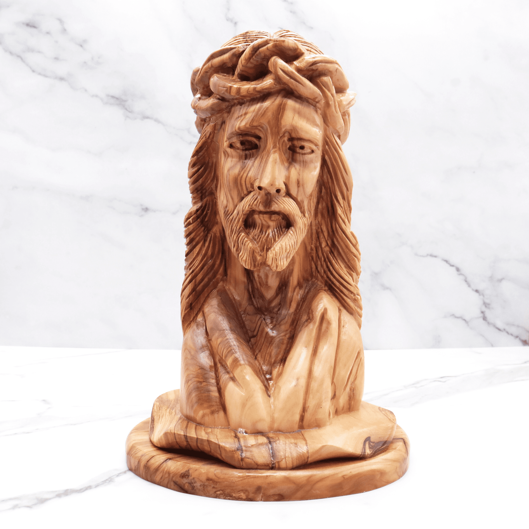 Hand-Carved Jesus Statue on Round Base | Olive Wood from the Holy Land ...
