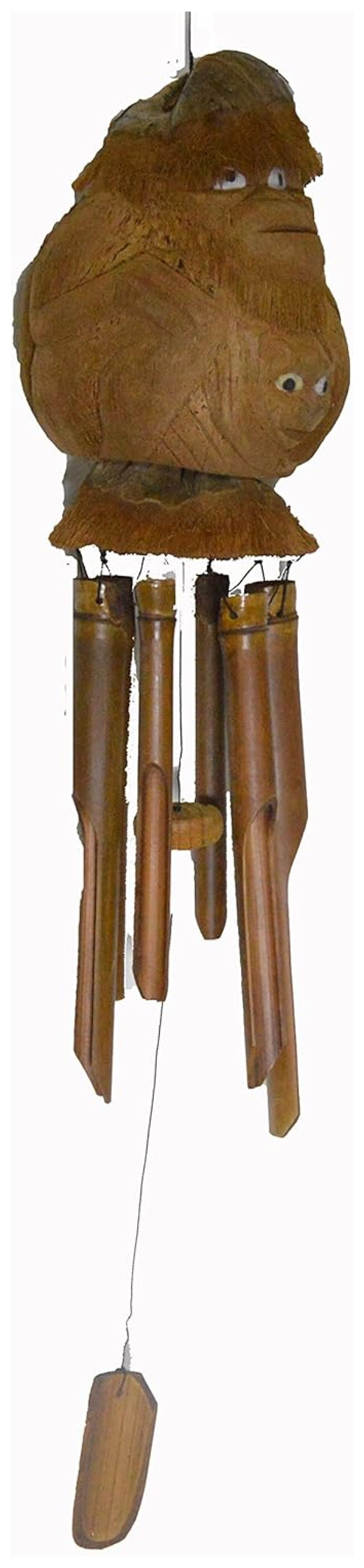 Hand Carved Large Beautiful Bamboo Coconut Monkey FACE Wind Chime ...