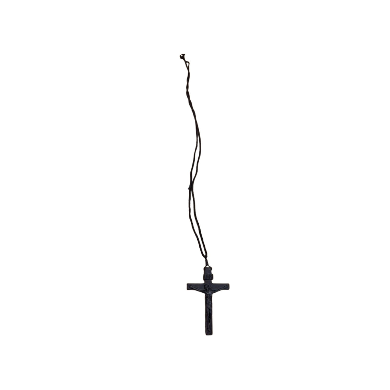 Hand-Carved Olive Wood & Ebony Cross Pendant Necklace - 6cm Bitter Wood ...