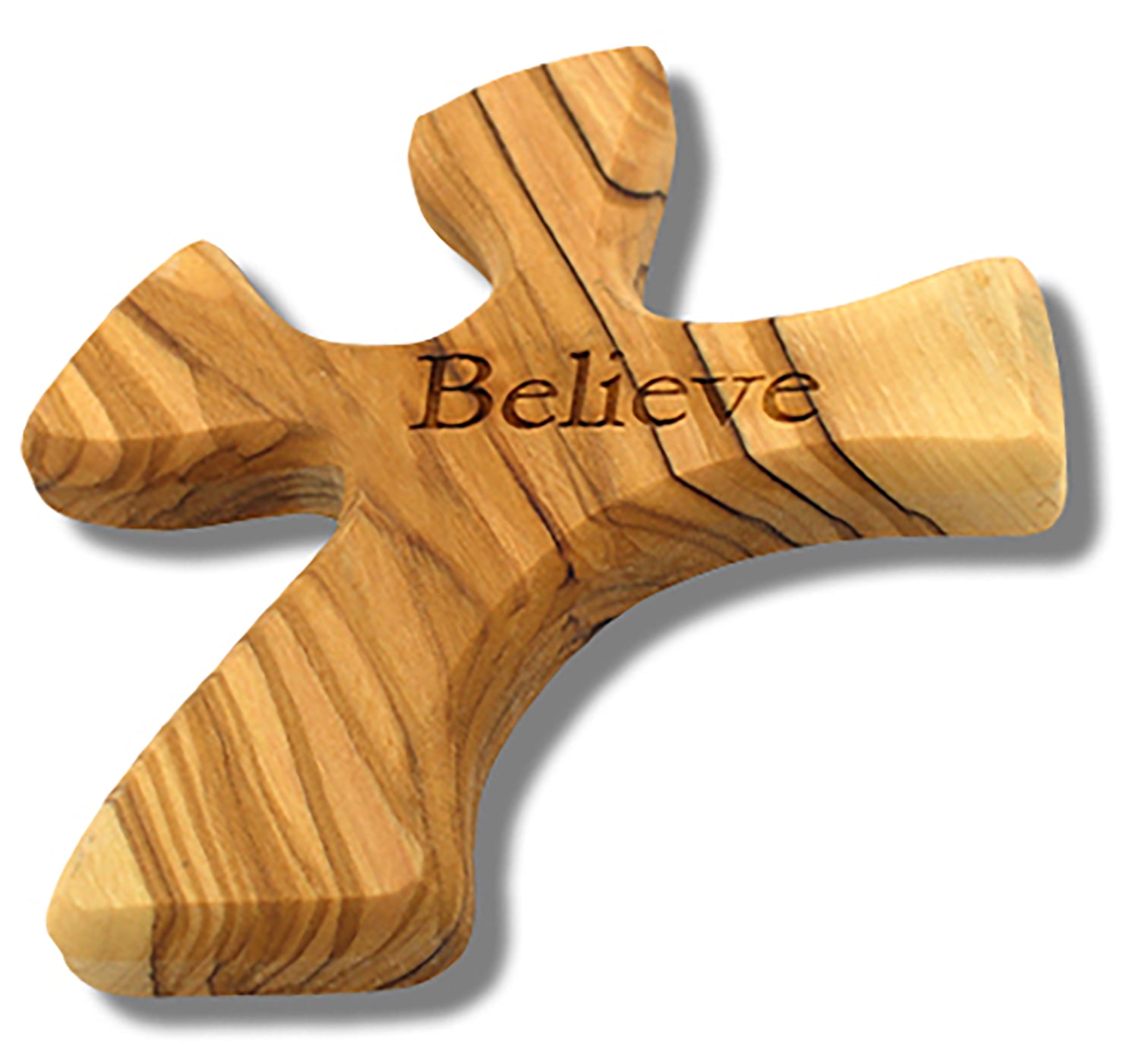 Hand-Carved Olive Wood Prayer Cross - Believe - Walmart.com