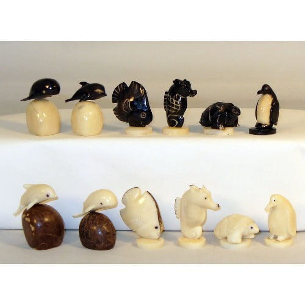 Hand Carved Penguin Tagua Nut Chess Set with Black & Natural Wooden ...
