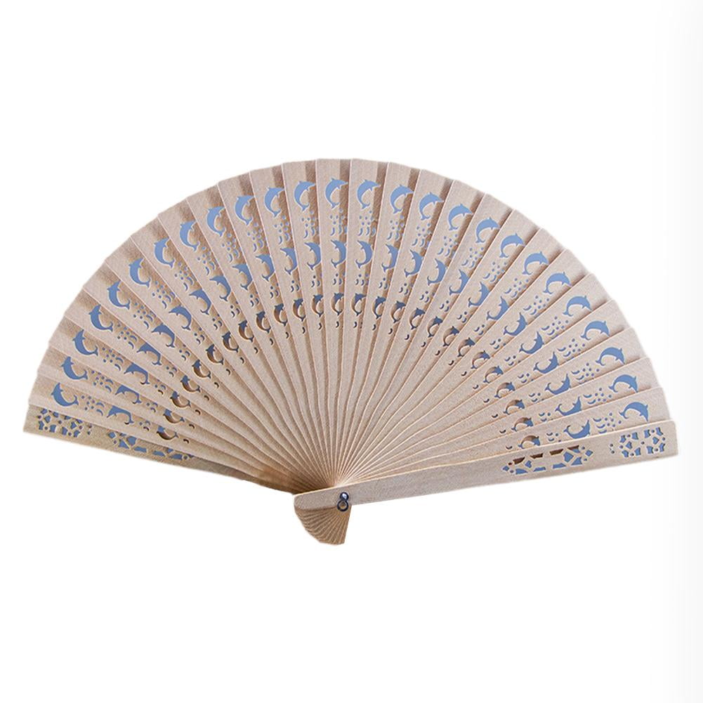 Hand Carved Sandalwood Folding Fan Elegant Floral Laser Cut Design ...