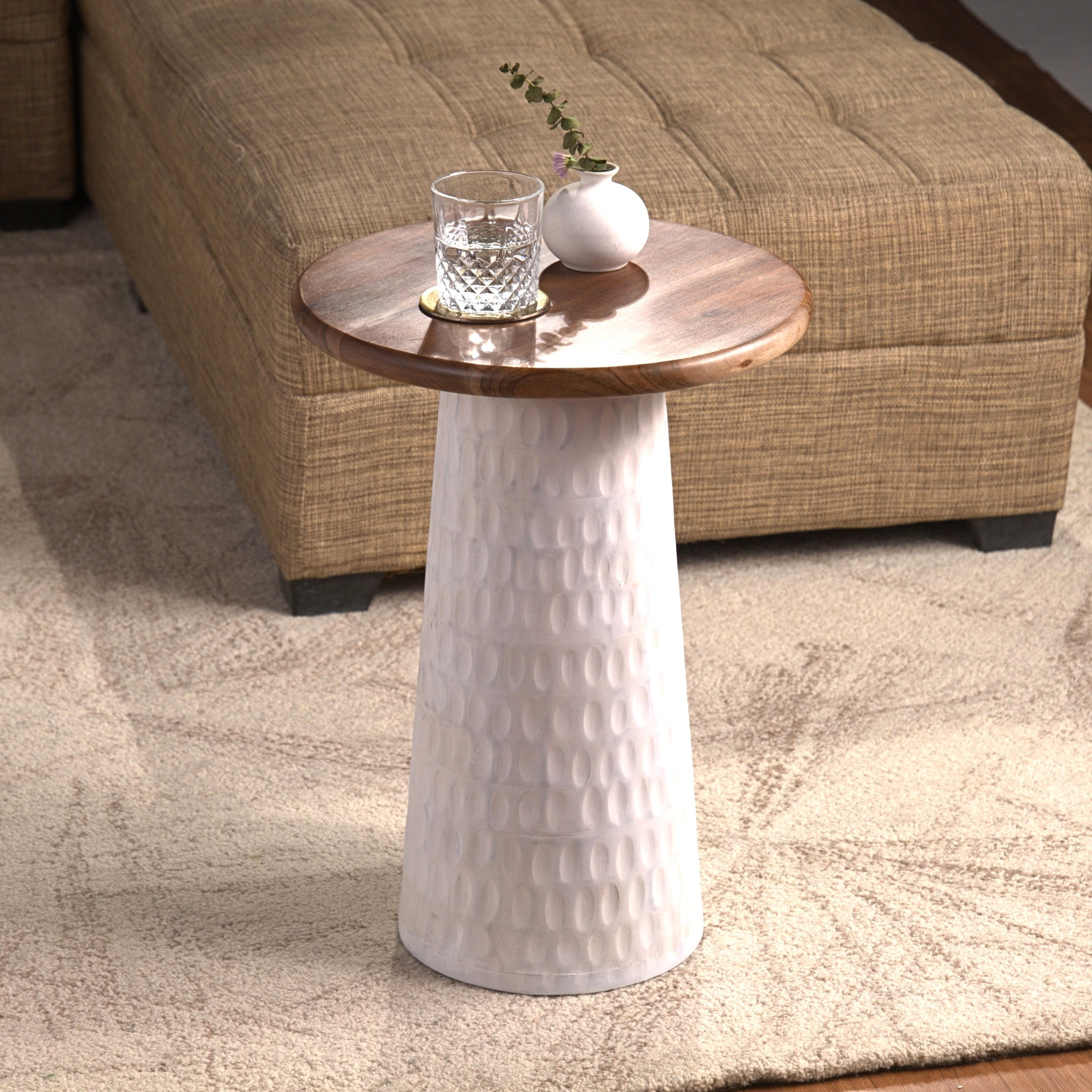 Hand-Carved Solid Wood Accent Table – Natural Mango Wood Side Table ...