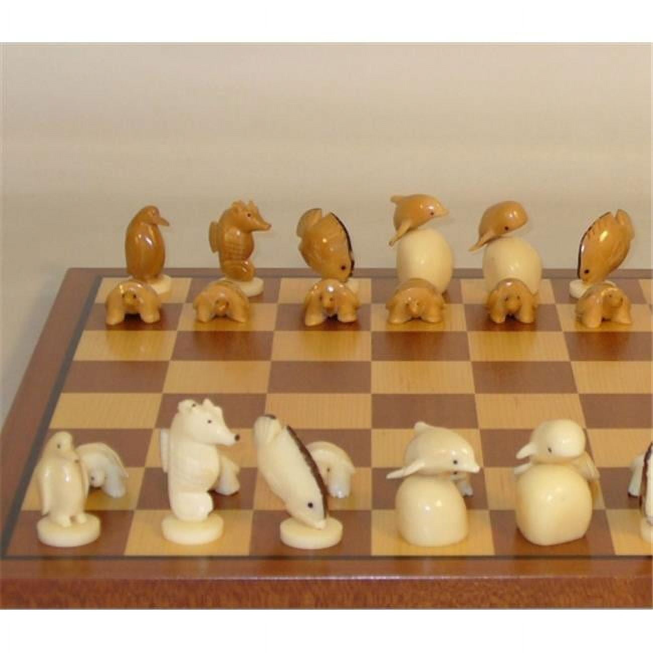 Hand Carved Tagua Nut Turtle Chess Set on Sapele / Maple Board ...