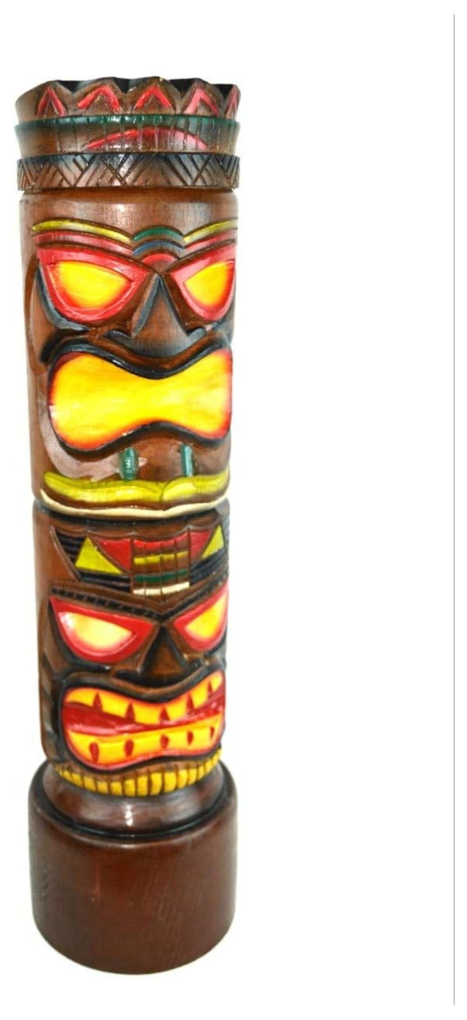 Hand Carved Two Face Tiki Totem Pole Statue 28" Tall - Walmart.com