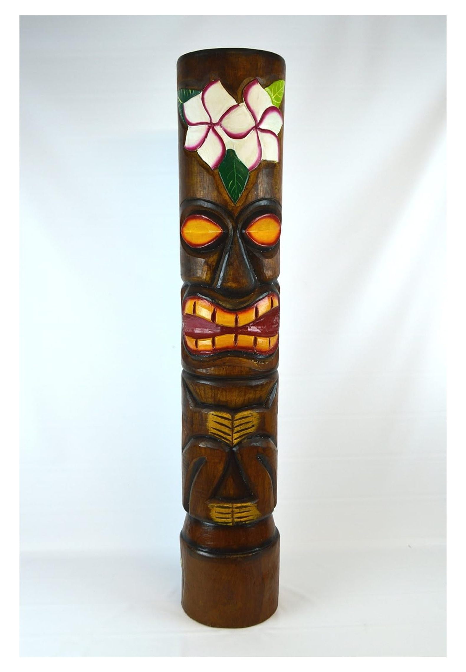 Hand Carved Wood Beautiful 3 FT Hibiscus Plumeria Flower Tiki Totem ...