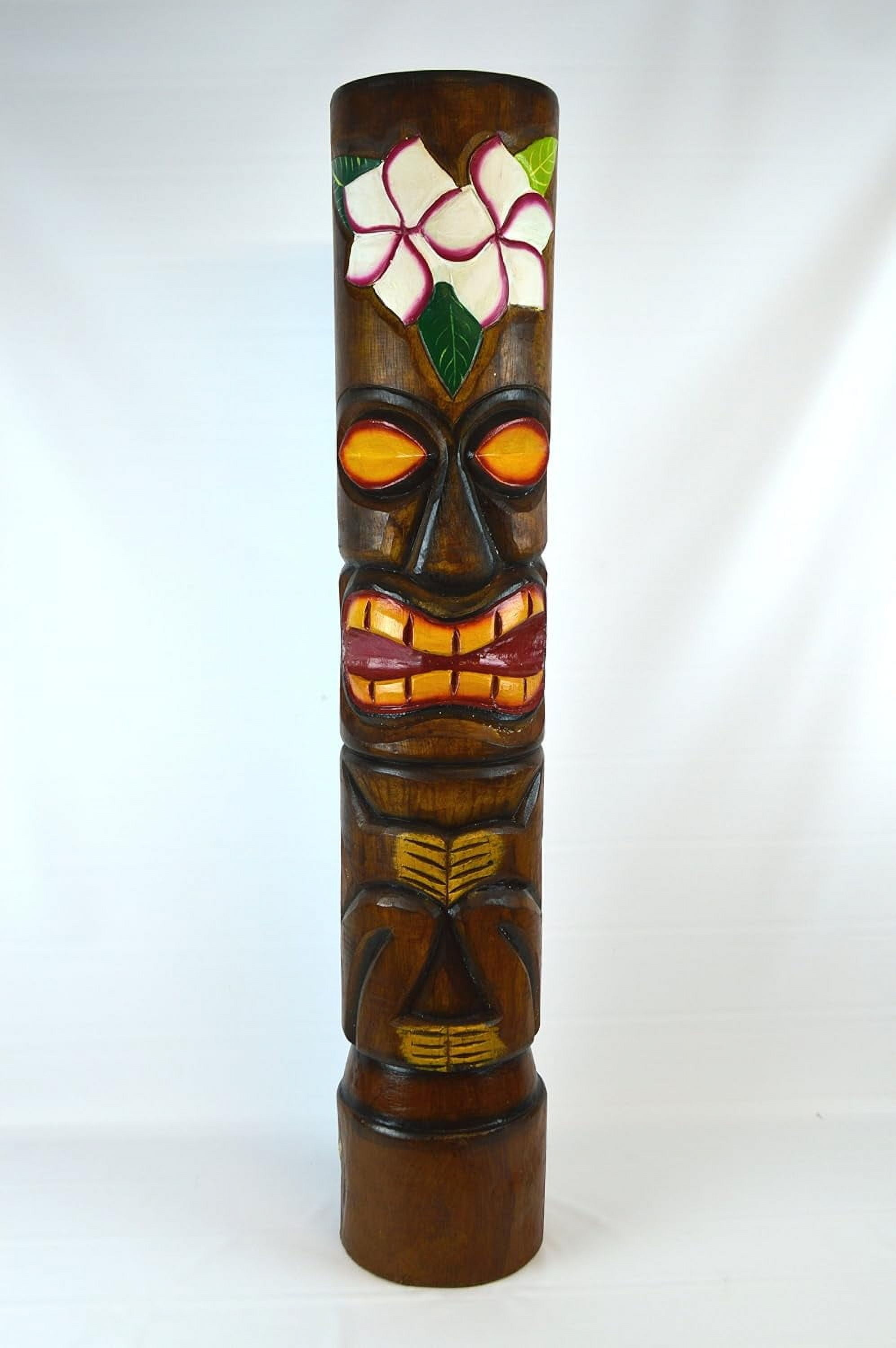Hand Carved Wood Beautiful 3 FT Hibiscus Plumeria Flower Tiki Totem ...