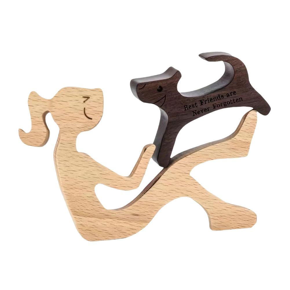 Hand Carved Wood Dog Human Statue Pet Memorial Ornaments Figurine for ...
