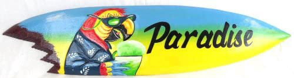 Hand Carved Wood Paradise Surfboard Sign Parrot Head Drinking - Walmart.com