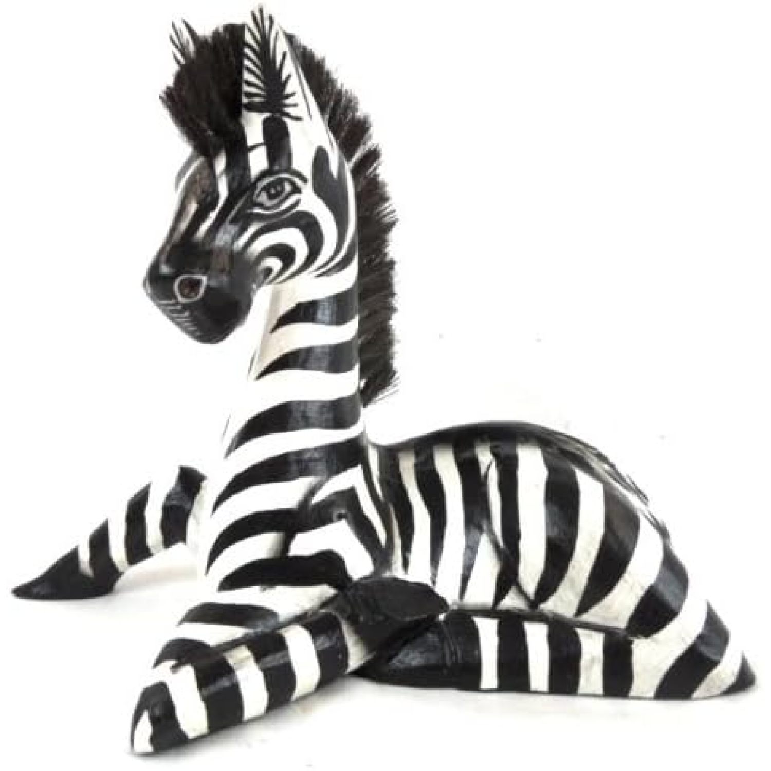 Hand Carved Wooden African Safari Baby Zebra Statue Laying Down ...