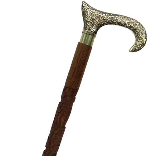 Hand-Carved Wooden Cane for Men – Premium Walking Stick with Brass ...