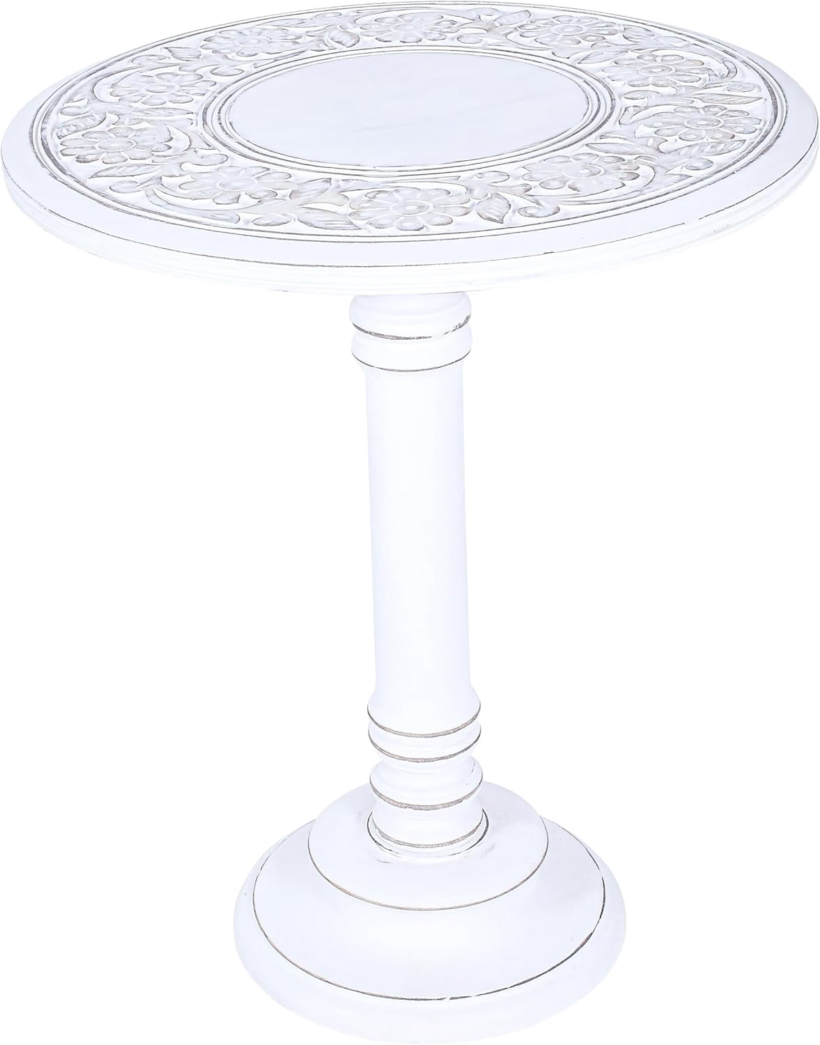 Hand - Carved Wooden End Table – 18" x 22” Round Pedestal Side Table ...