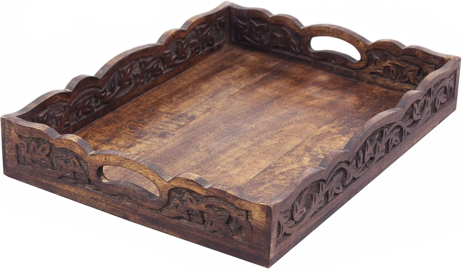 Hand Carved Wooden Serving Tray Decorative Breakfast Tray with Handles ...