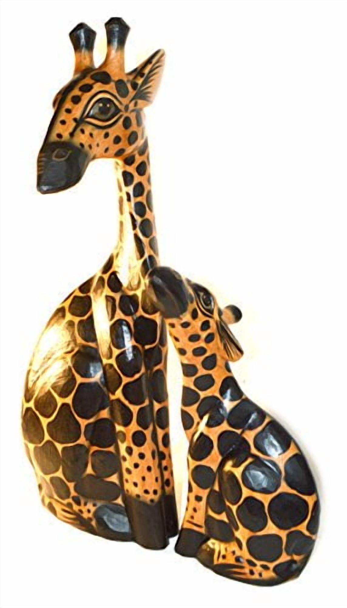 Hand Carved Wooden Set 2 African Mother Baby Giraffe Statue - Walmart.com