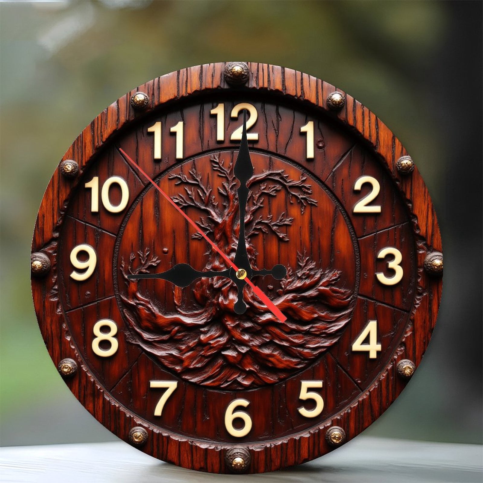 Hand Carved Wooden Tree of Life Wall Clock Rustic Home Decor 10-Inch ...