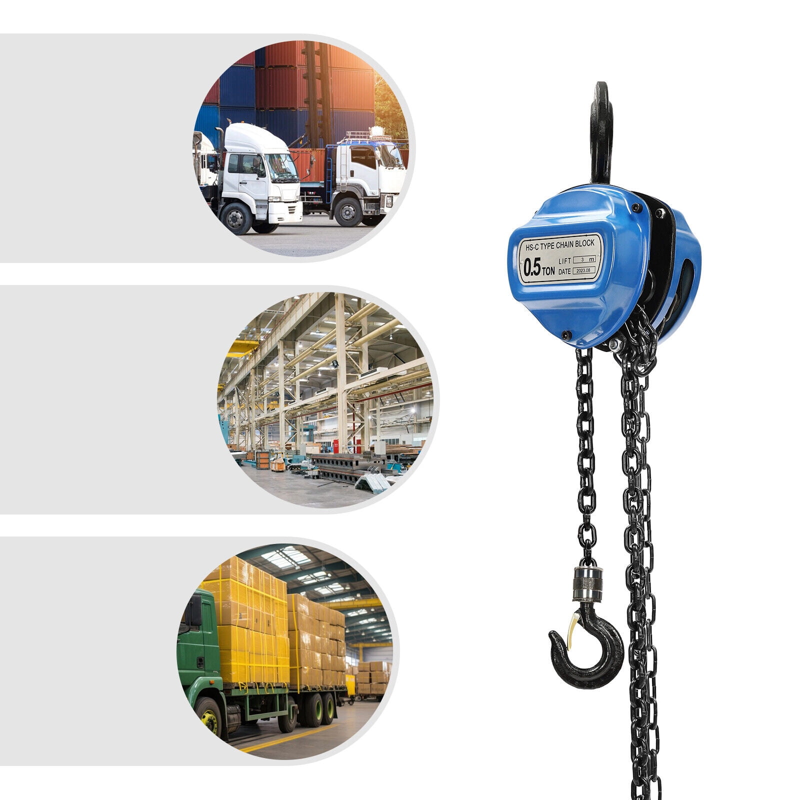 Hand Chain Hoist 0.5 Ton Manual Block with 360-Degree Rotatable Hooks ...