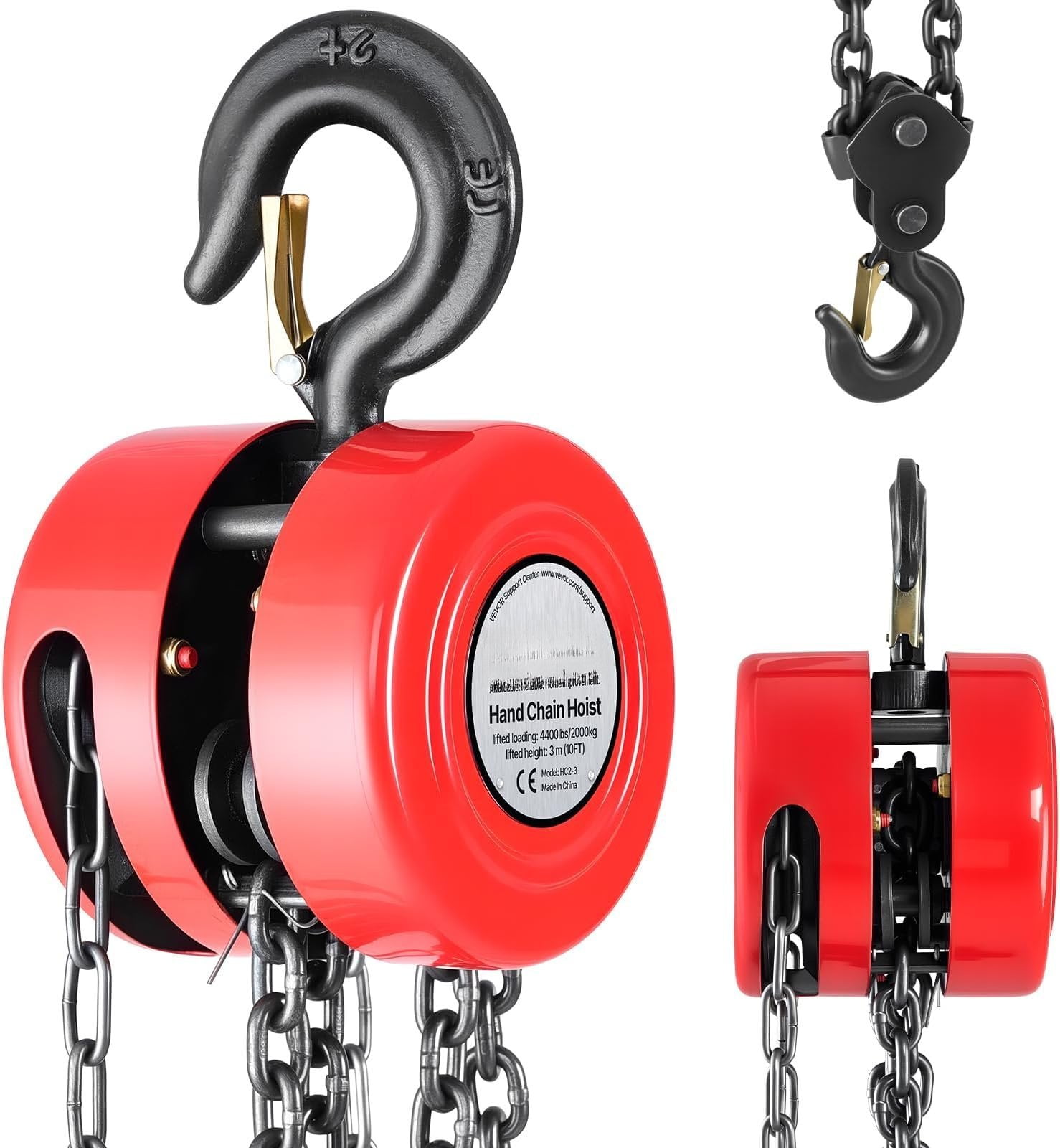 Hand Chain Hoist, 2 Ton 4400 lbs Capacity, Manual Chain Block with ...