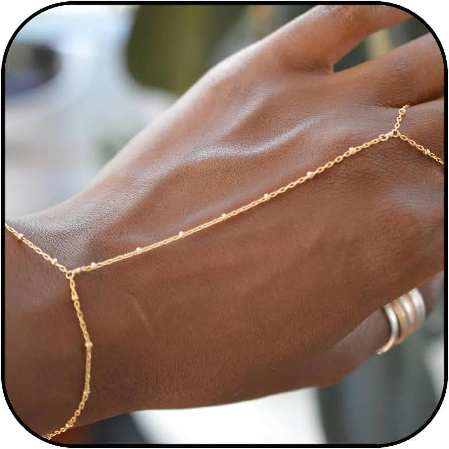 Hand Chain Ring Bracelet Jewelry for Women Girl Dainty 14k Gold Plated ...