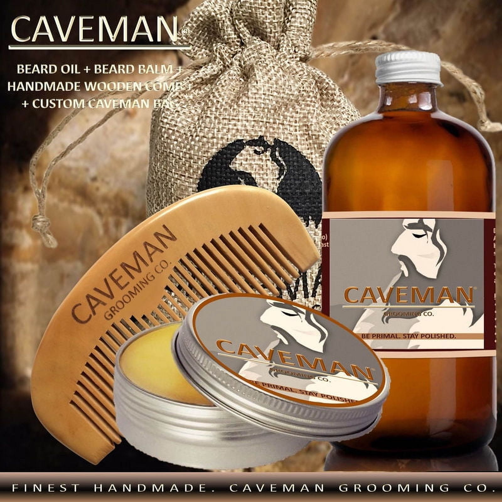 Hand Crafted Caveman Beard Oil Conditioner + Beard Balm + Custom Wood ...