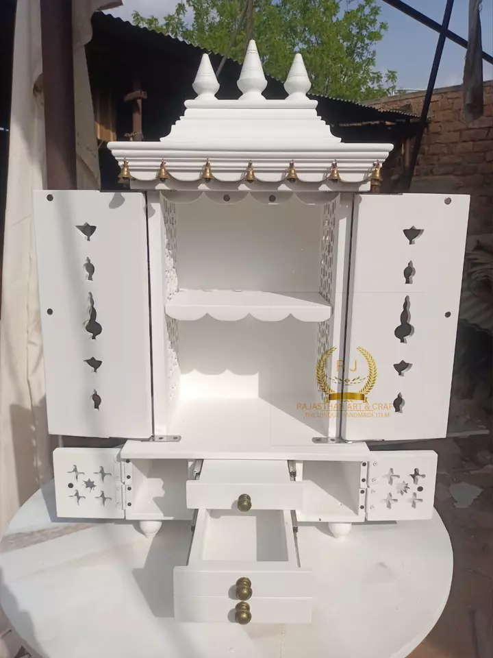 Hand Crafted Wooden Temple Full White Color beautiful temple smooth ...