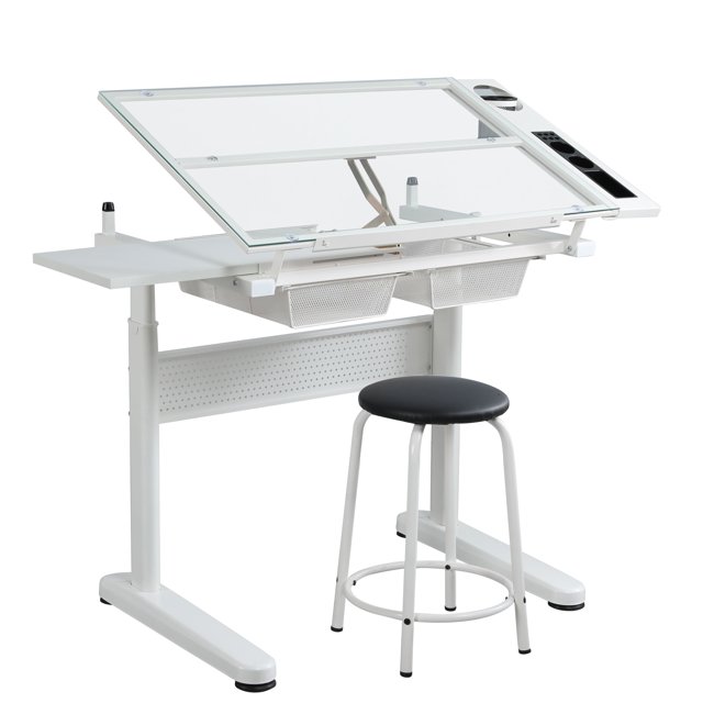 Hand Crank Adjustable Drafting Table Drawing Desk th 2 Metal Drawers ...