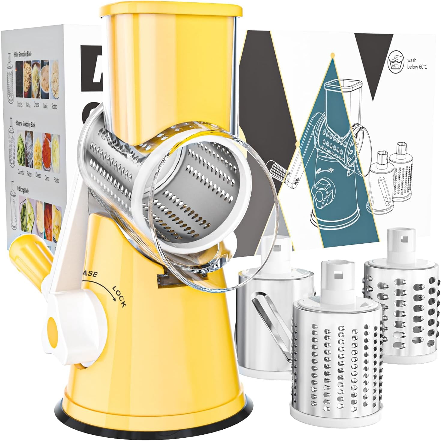 Hand Crank Cheese Shredder for Fresh Cheese, Vegetable, Nuts, Rotary ...
