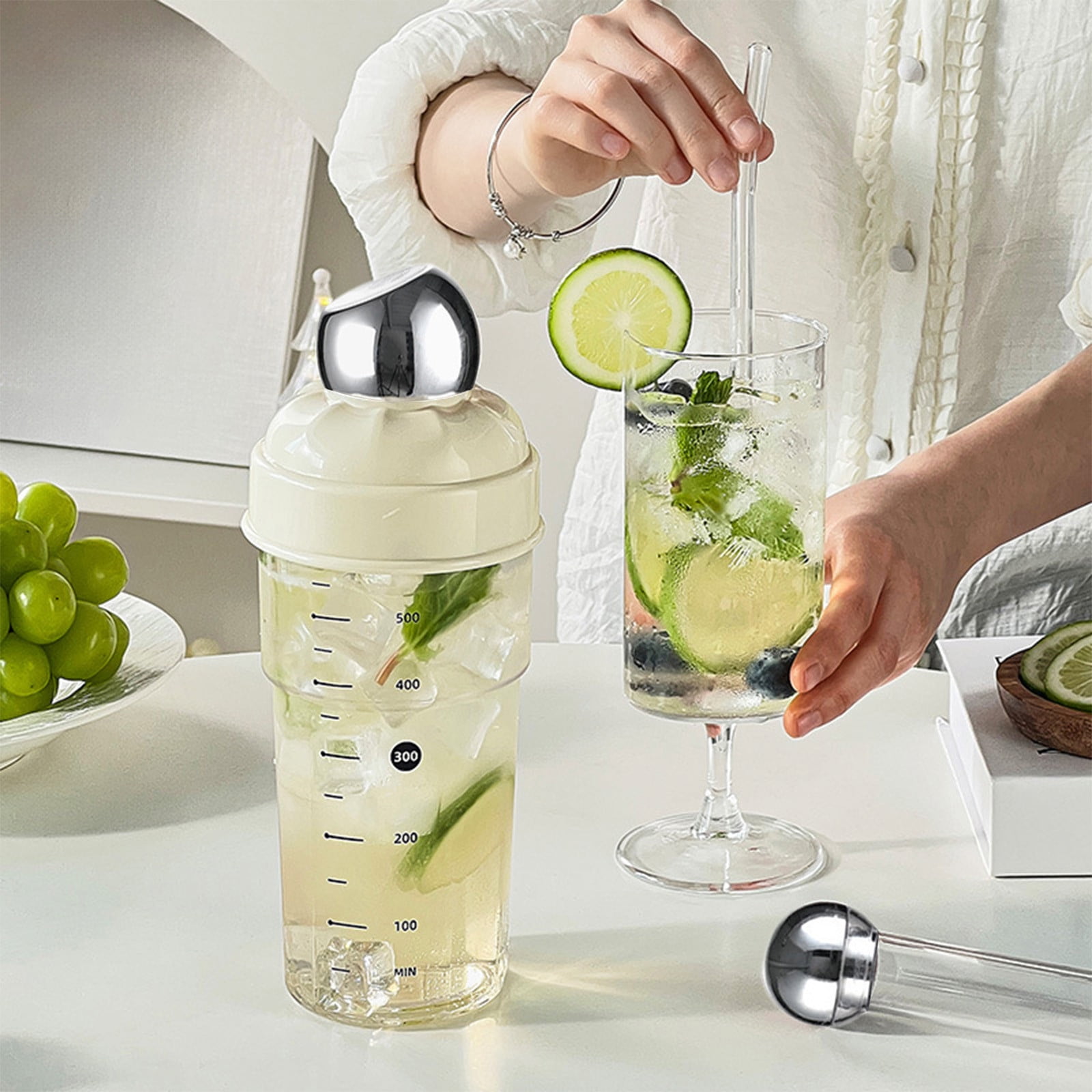 Hand Crank Cocktail Shaker Set Manual Ice Crusher Kit 600ml Capacity ...