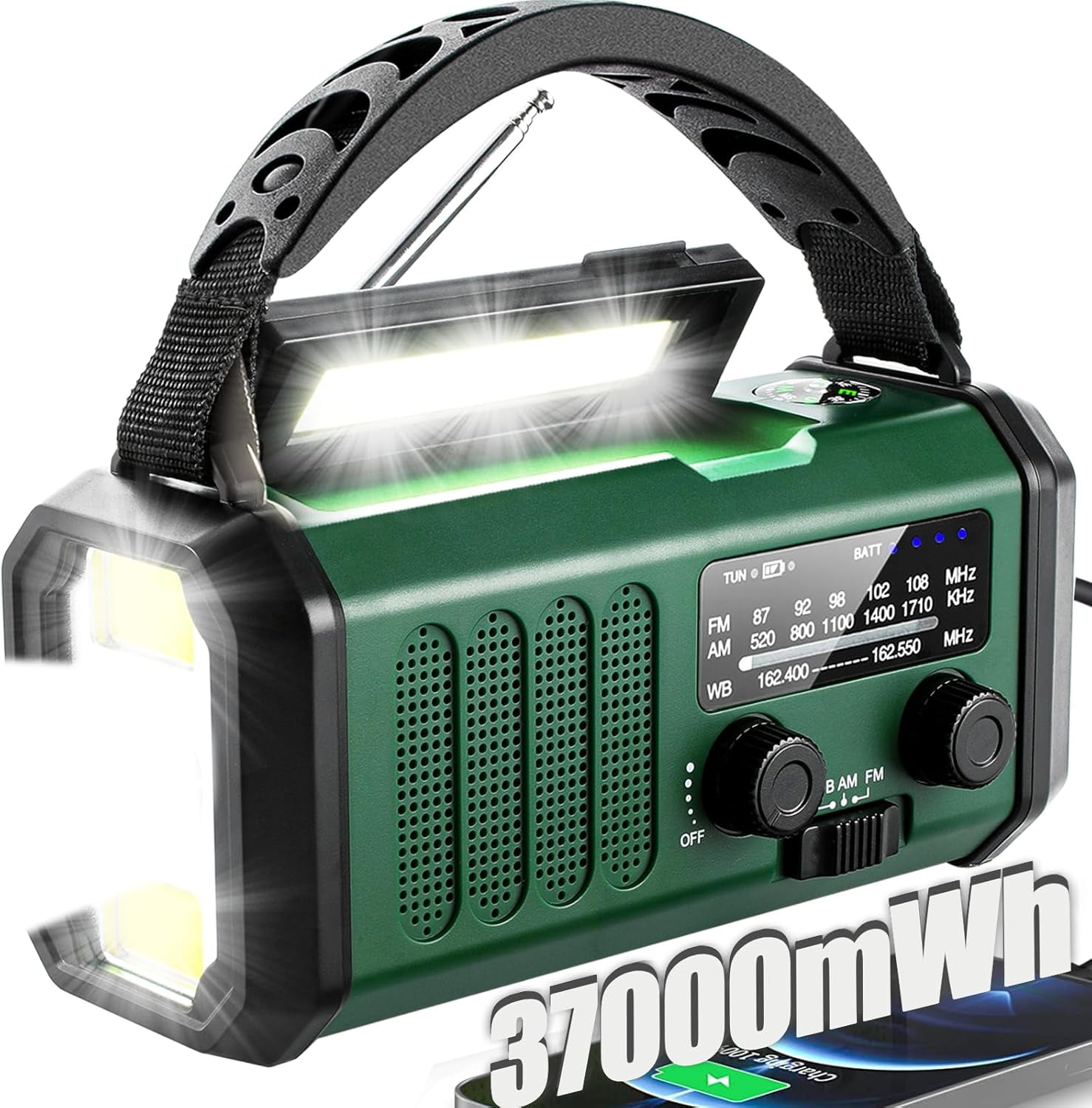 Hand Crank Emergency Radio,37000mWhSolar Powered Hand Crank Portable ...