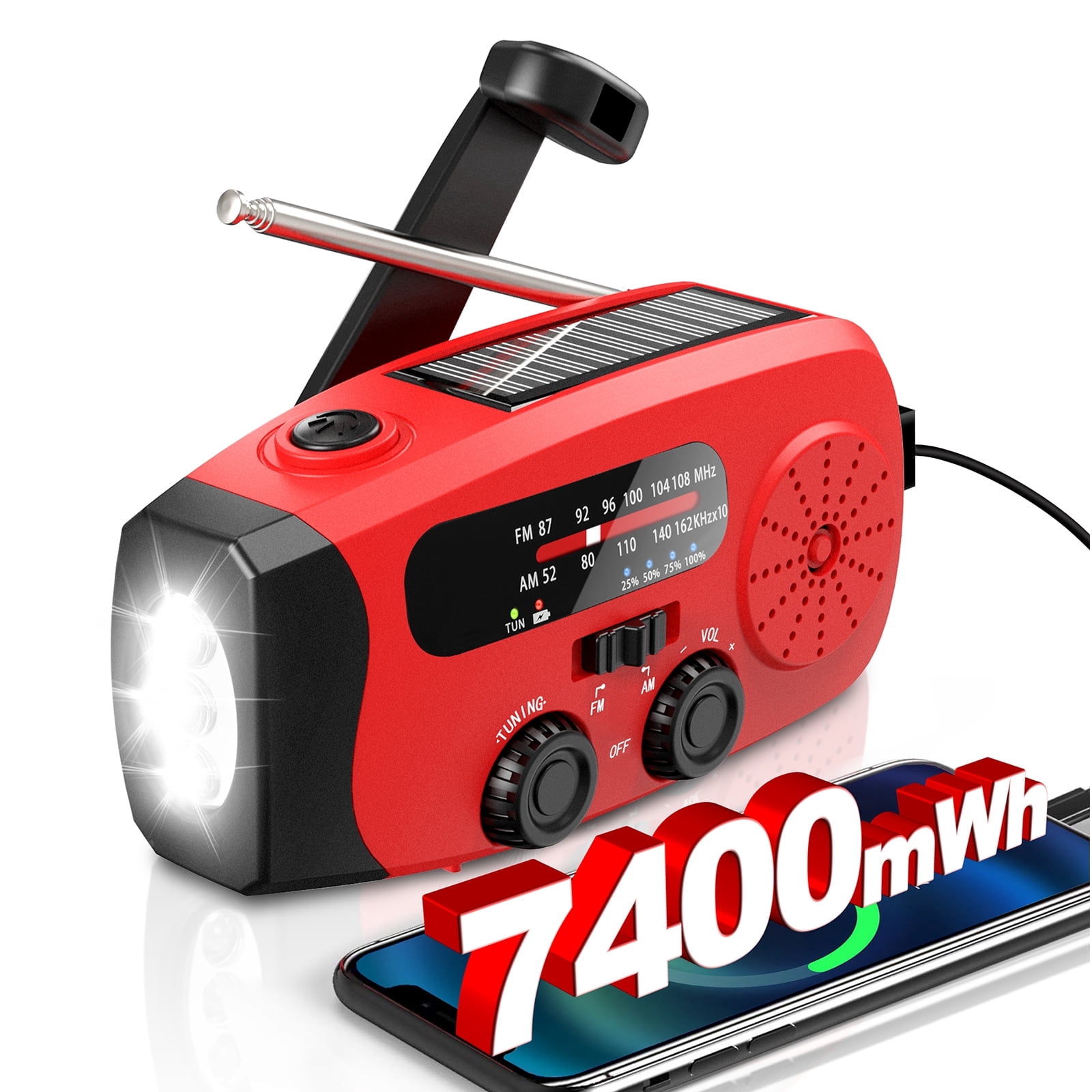 Hand Crank Emergency Radio,7400mWh NOAA/AM/FM Portable Radio,Solar ...
