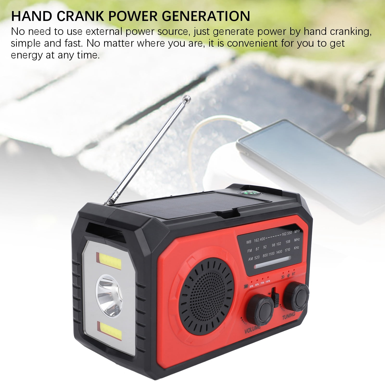 Hand Crank Emergency Radio: FM/AM, 16000mAh Power Bank, Compass LED ...