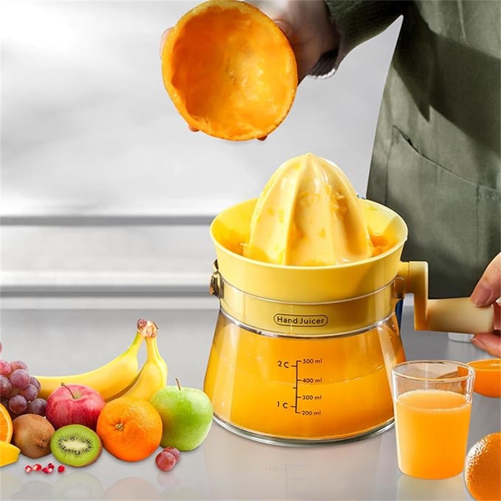 Hand Crank Orange Lemon Juicer Manual Press with Rotating Handle ABS+ Material Easy to Clean ...