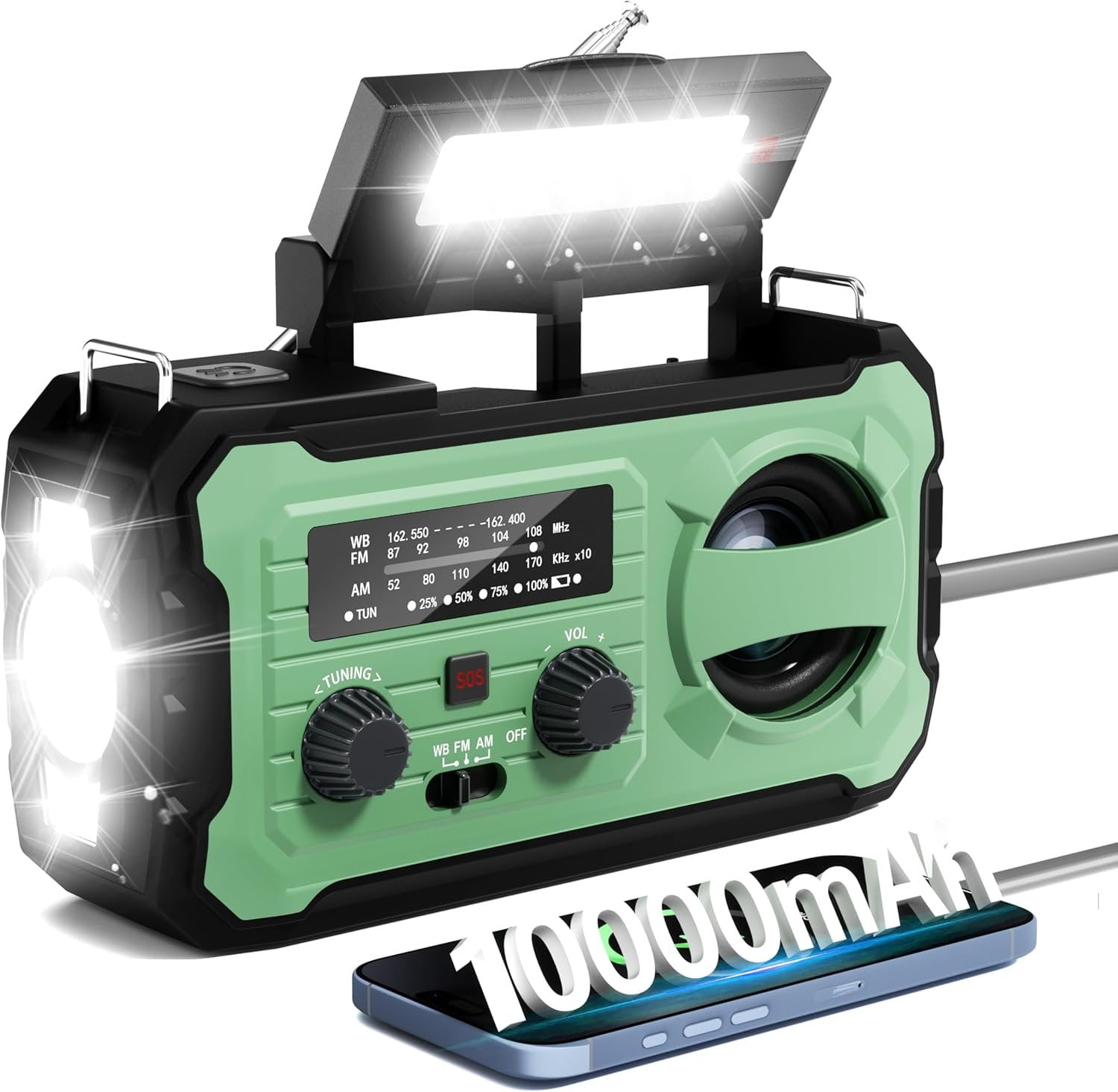Hand Crank Radio, 10000mAh Weather Radio with AM/FM/NOAA, Solar Prower ...