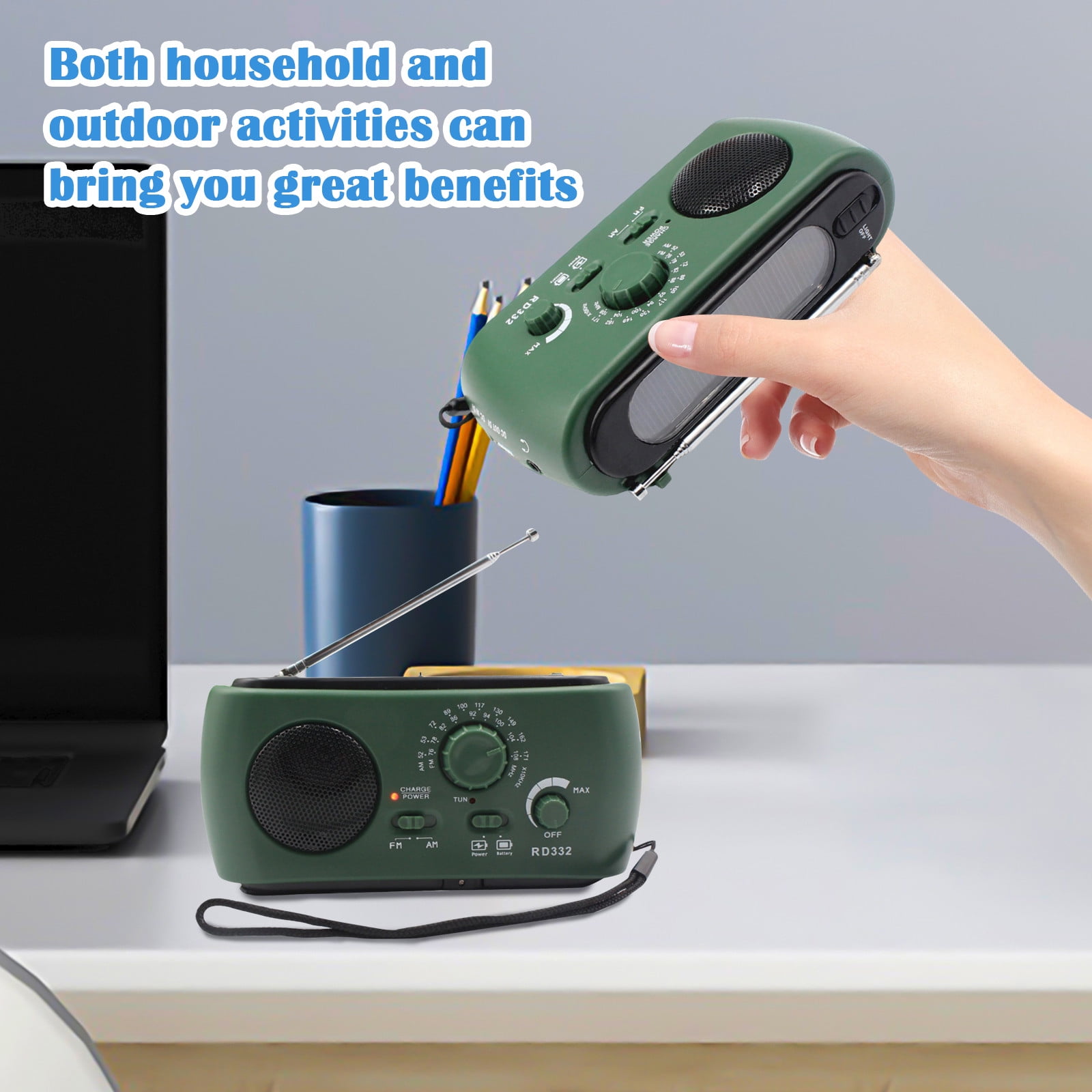 Hand Crank Radio, Solar Powered Emergency Radio, LED Flashlight Digital ...