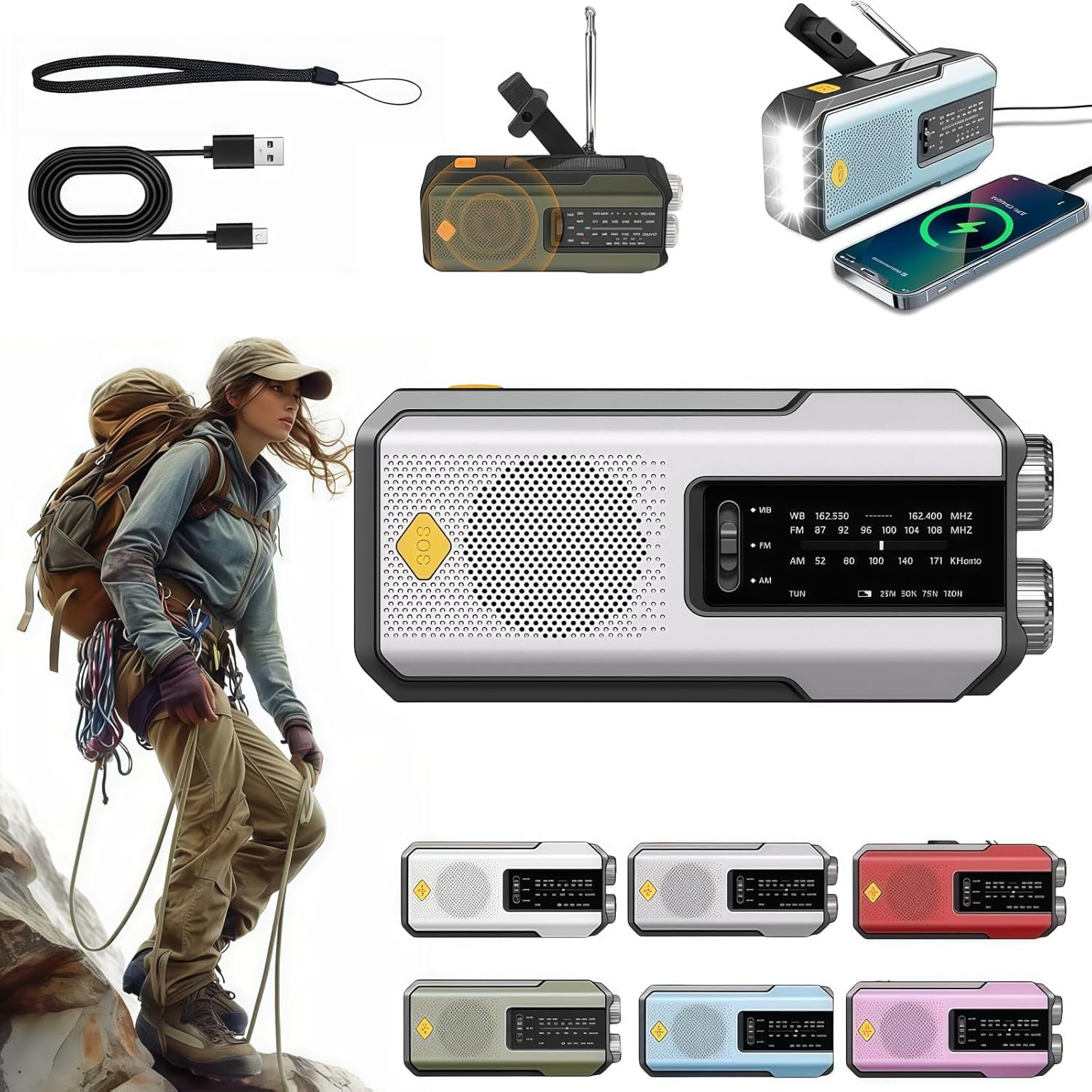 Hand Crank Solar Radio, 2025 New Solar Powered Radio with Hand Crank ...