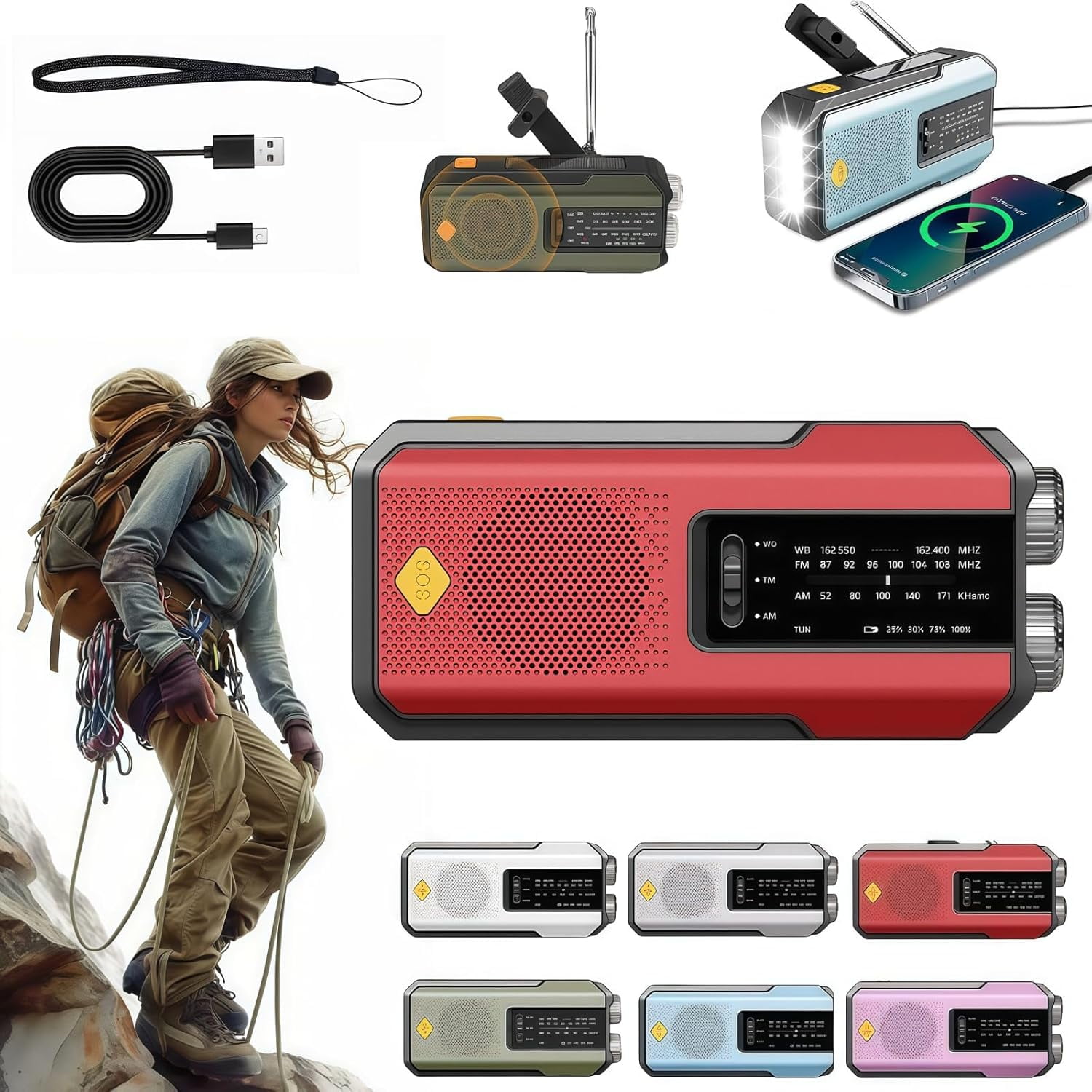 Hand Crank Solar Radio, 2025 New Solar Powered Radio with Hand Crank ...