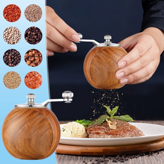Hand Cranked Mini Spice Grinder | Circular Wooden Design | Stainless ...