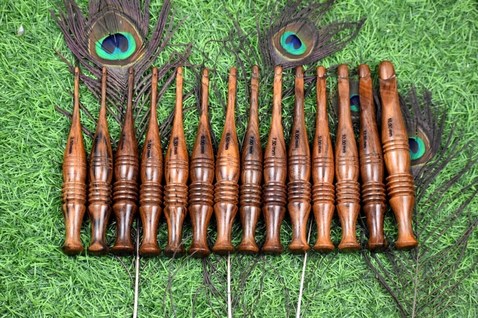 Hand Crochet Hook Set of 14 3.5 mm to 16 mm ! Rosewood Crochet ! m&m t ...