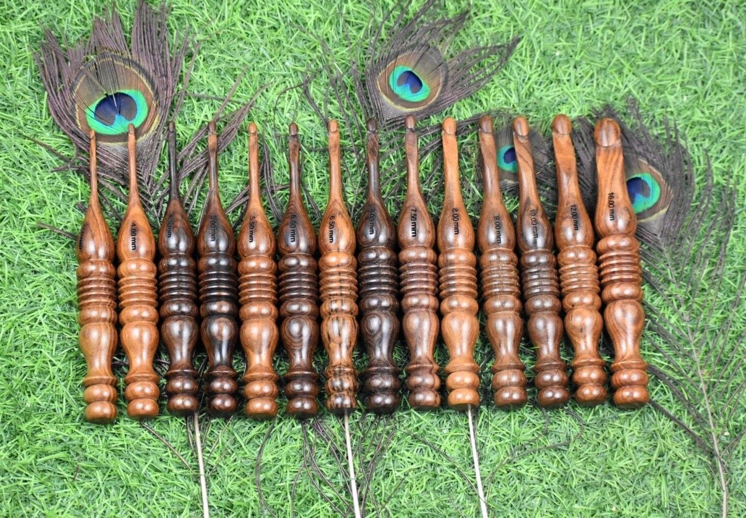 Hand Crochet Hook Set of 14 3.5 mm to 16 mm ! Rosewood Crochet ! m&m t ...