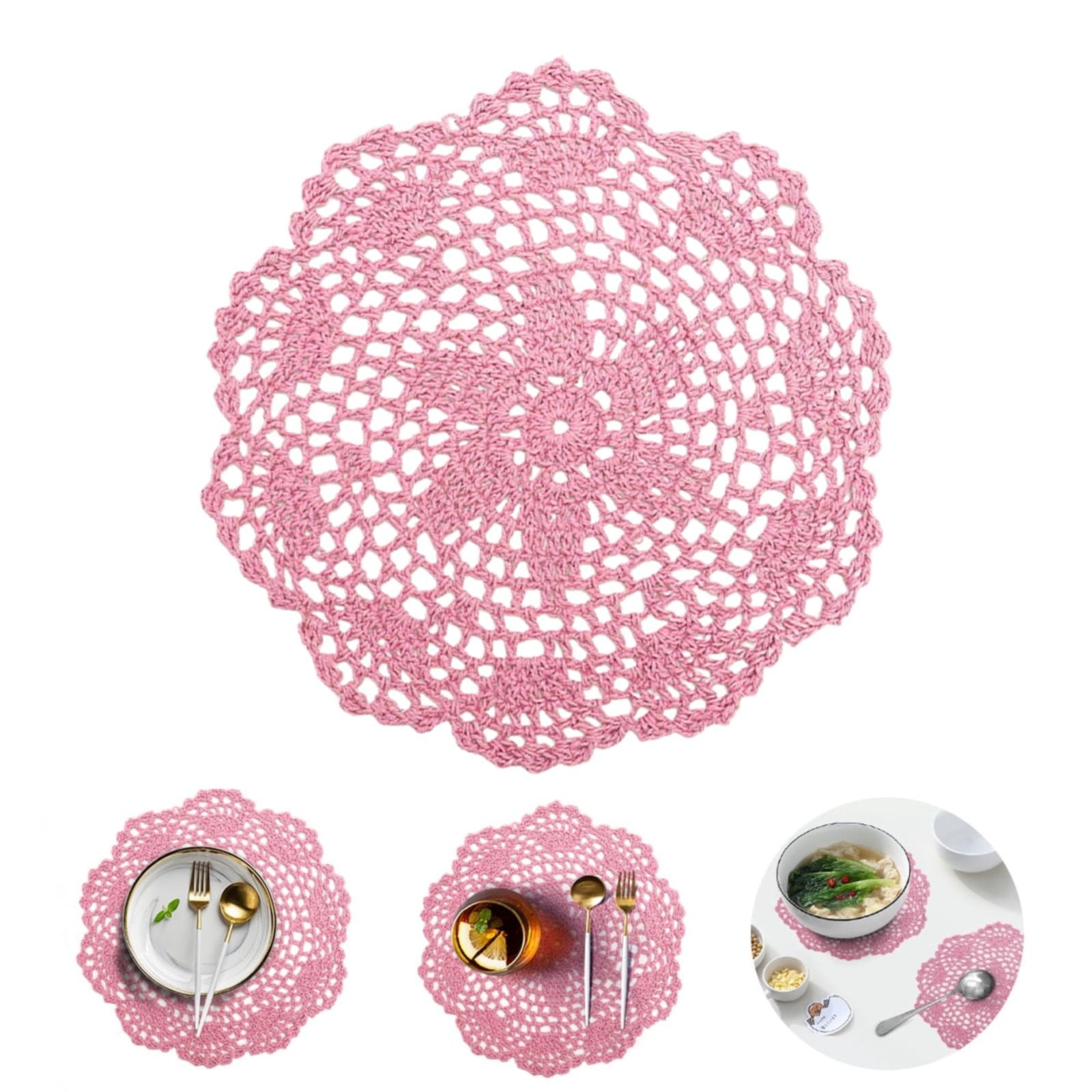 Hand Crocheted Doilies, Round Crochet Lace Flower Doily Placemat Set ...