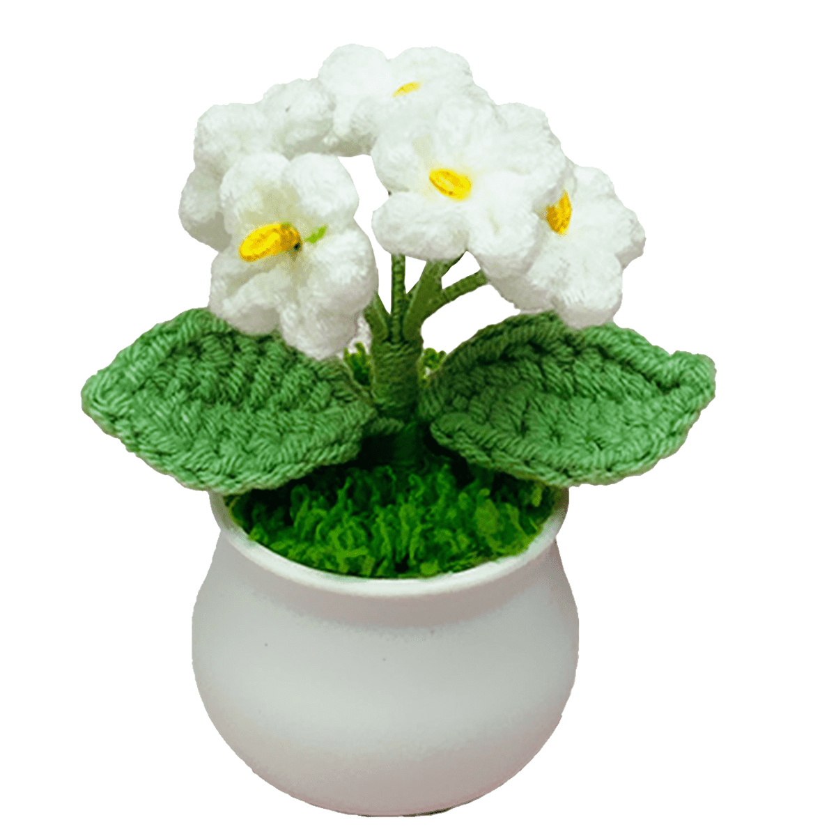 Hand-Crocheted White Forget-me-nots in Small Pot, Simulated Fake ...