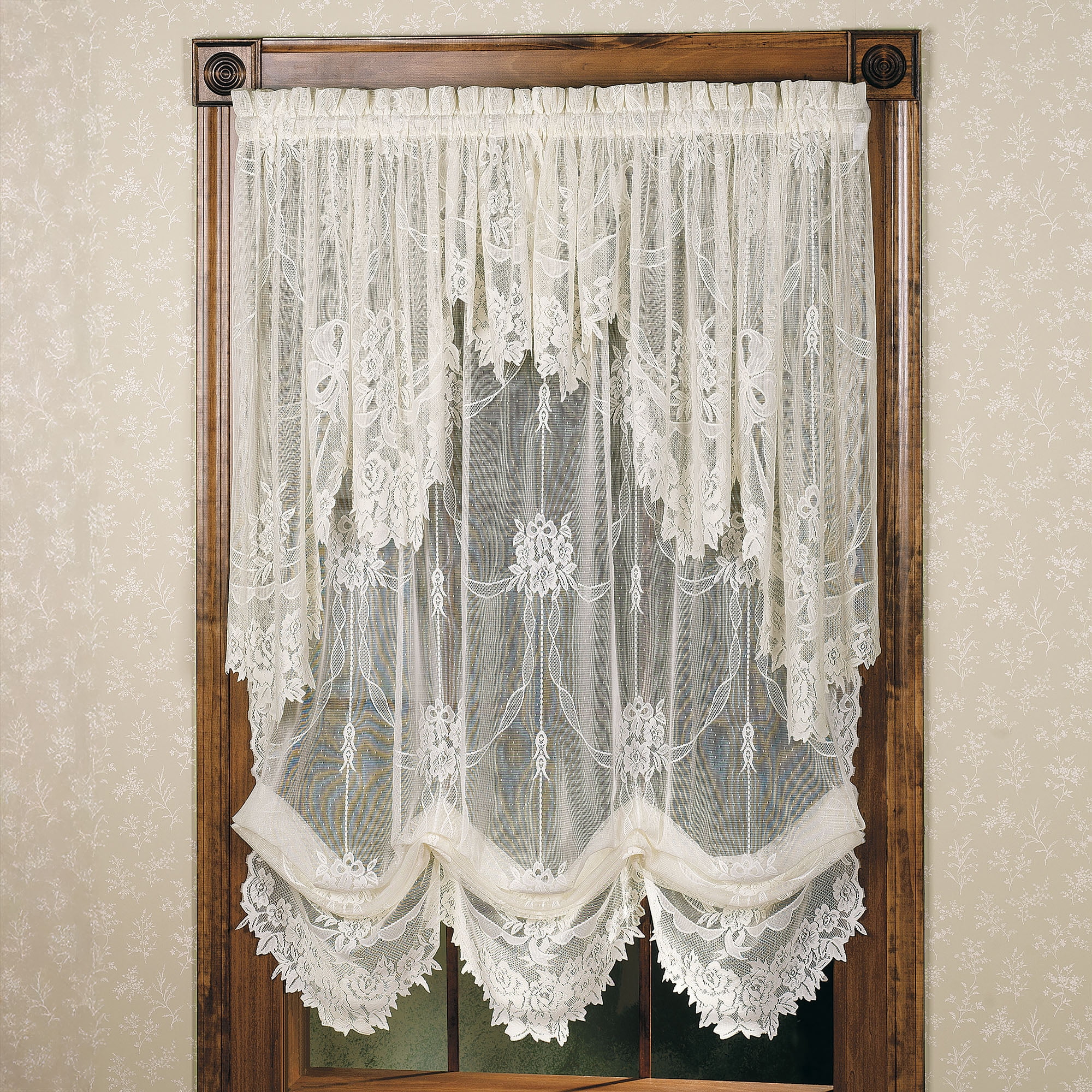 Hand-Cut Floral Garland Lace Window Treatments, Ivory, Balloon Shade ...