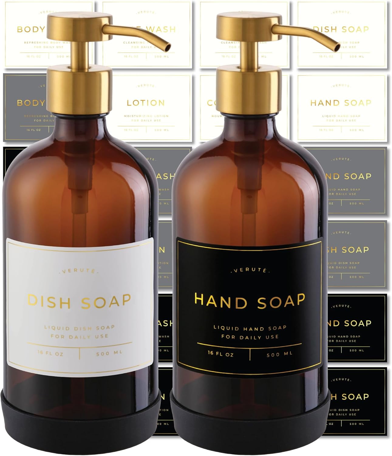 Hand and Dish Soap Dispenser for Kitchen and Bathroom, Set of 2 16 Oz ...