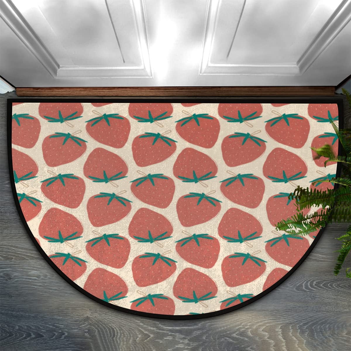 Hand Draw Cute Strawberry Half Round Door Mat Semi Circle Bathroom Rug ...