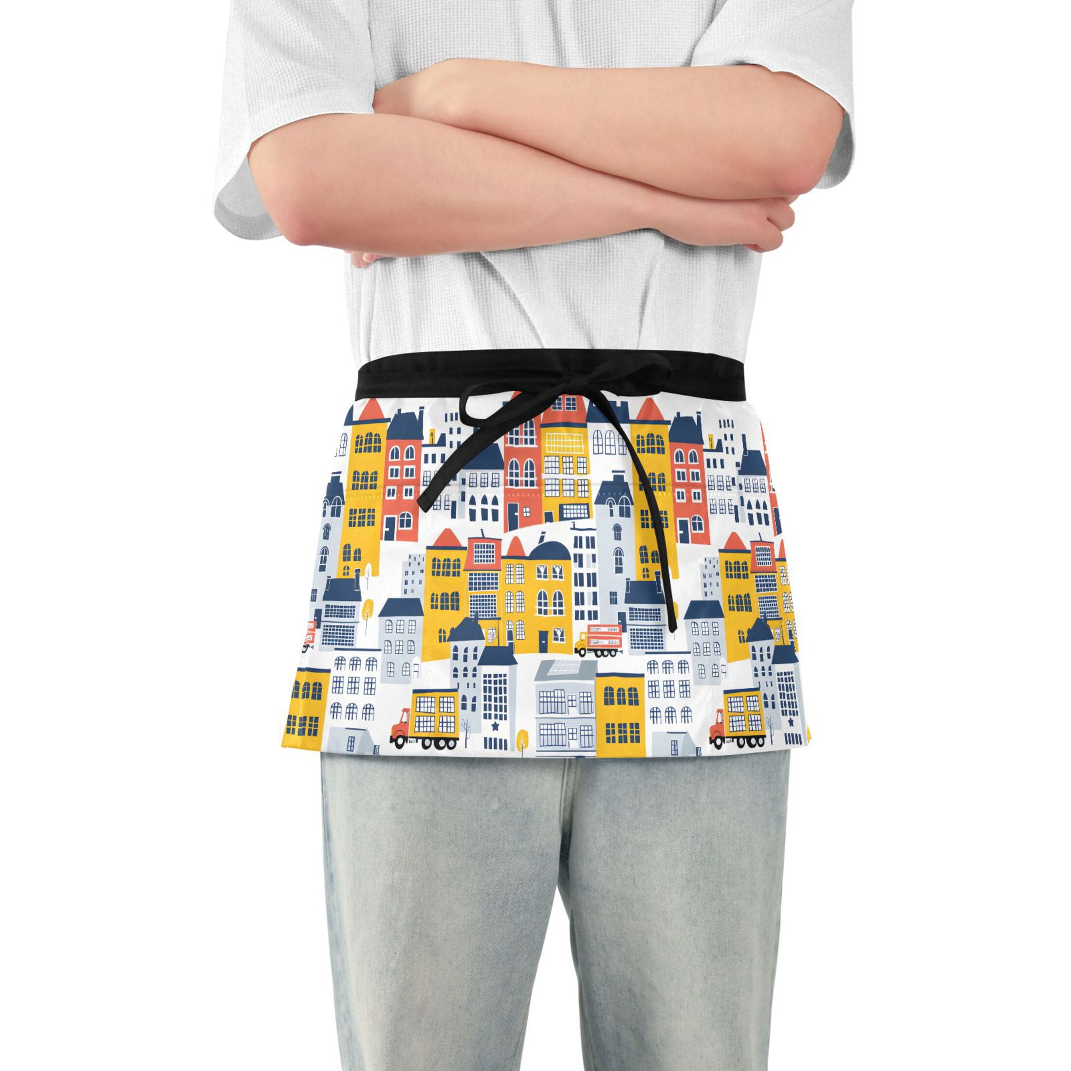 Hand Drawing Building Truck Server Apron with 3 Pockets Waterproof ...