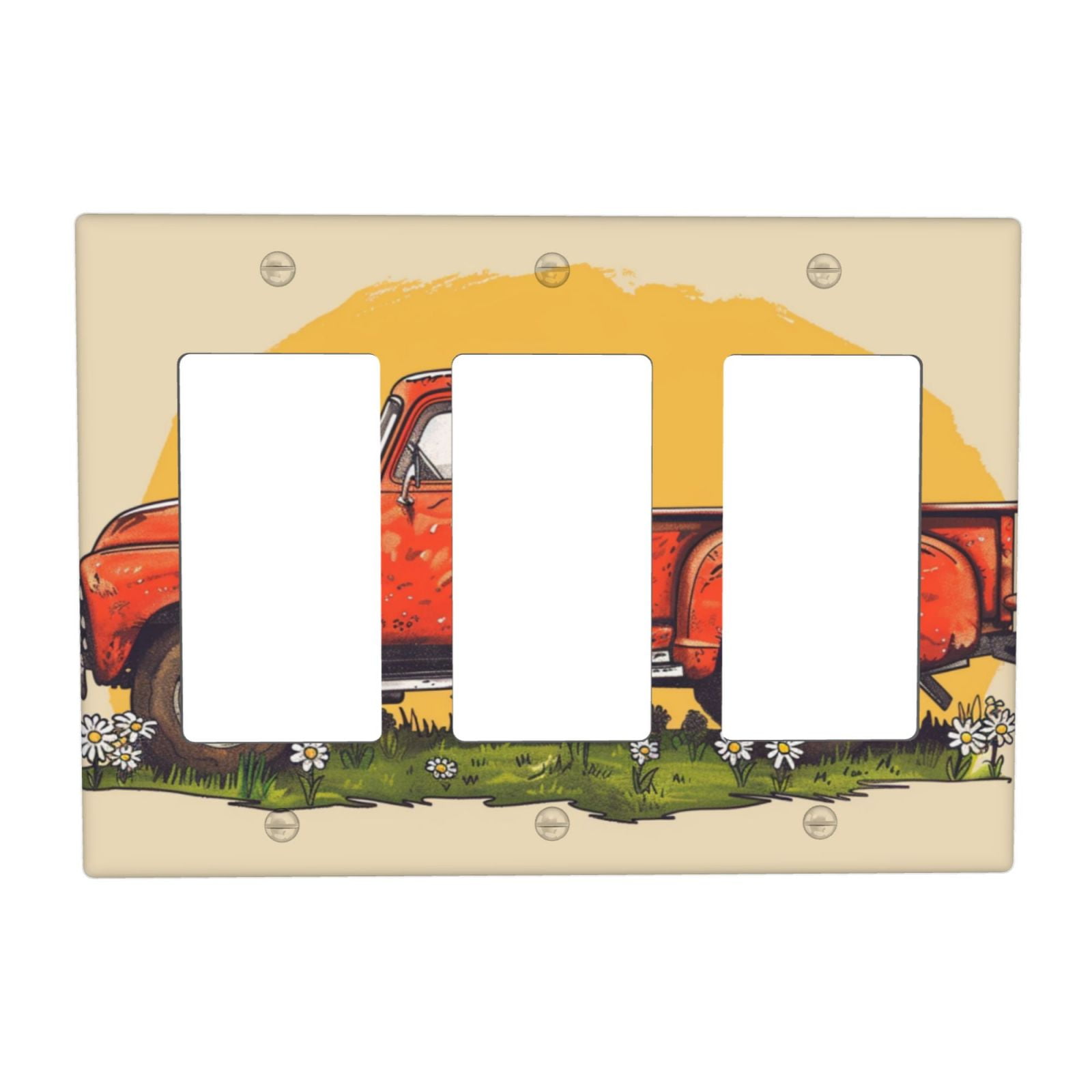 Hand Drawing Truck Daisies Switch Cover Decorative Wall Plate 3-Gang ...